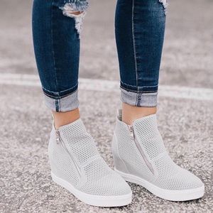 Shoes | The Harper Heeled Bootie In Light Grey | Poshmark